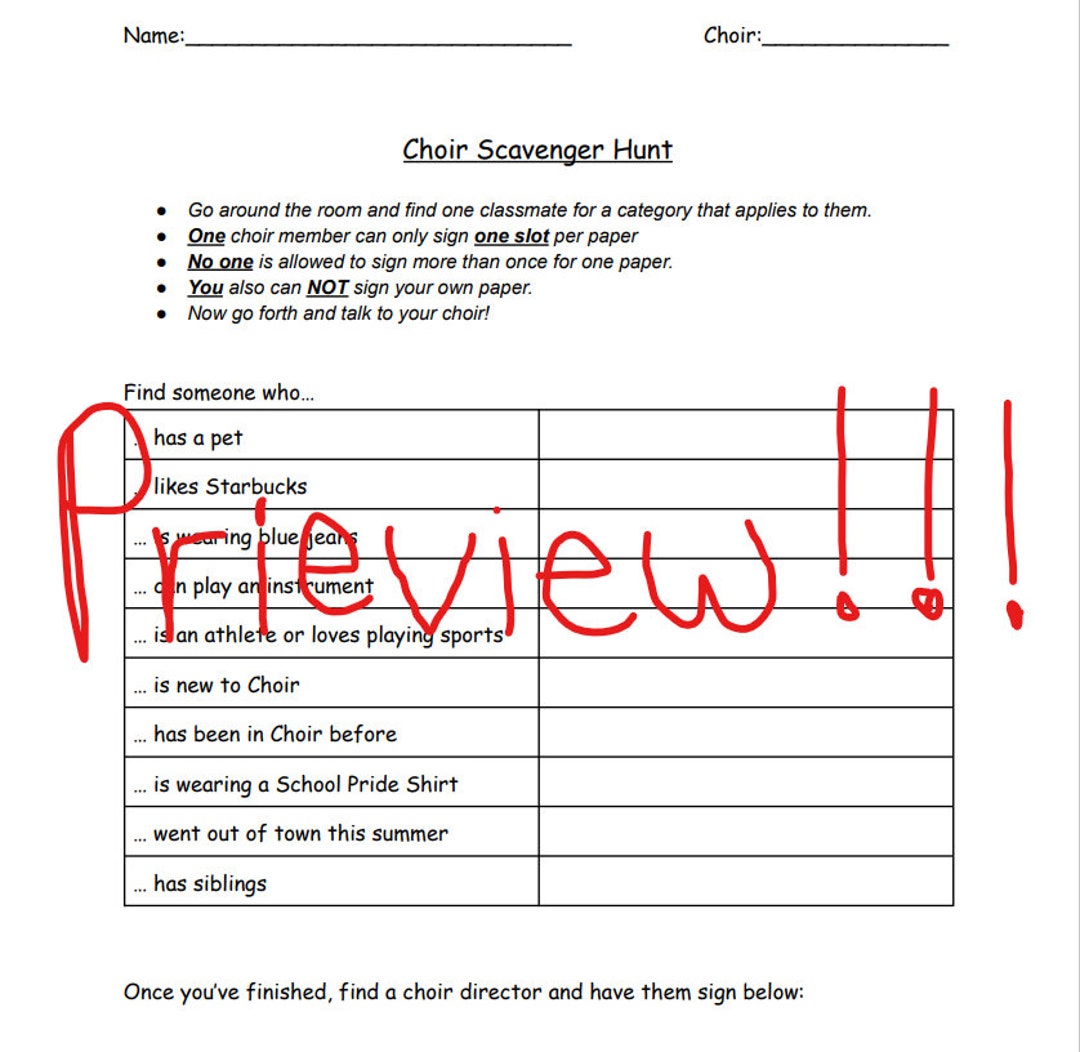 Choir Icebreakers scavenger Hunt - Etsy