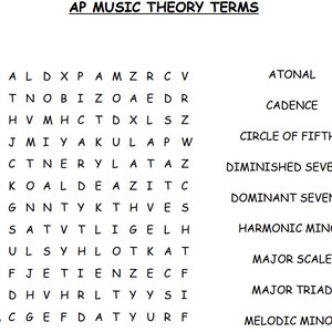 Music Themed Word Search Worksheets - Etsy