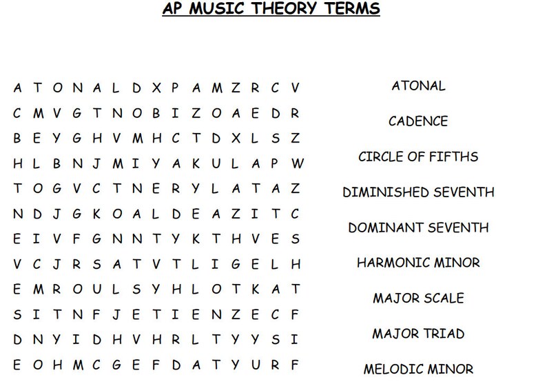 Music Themed Word Search Worksheets - Etsy