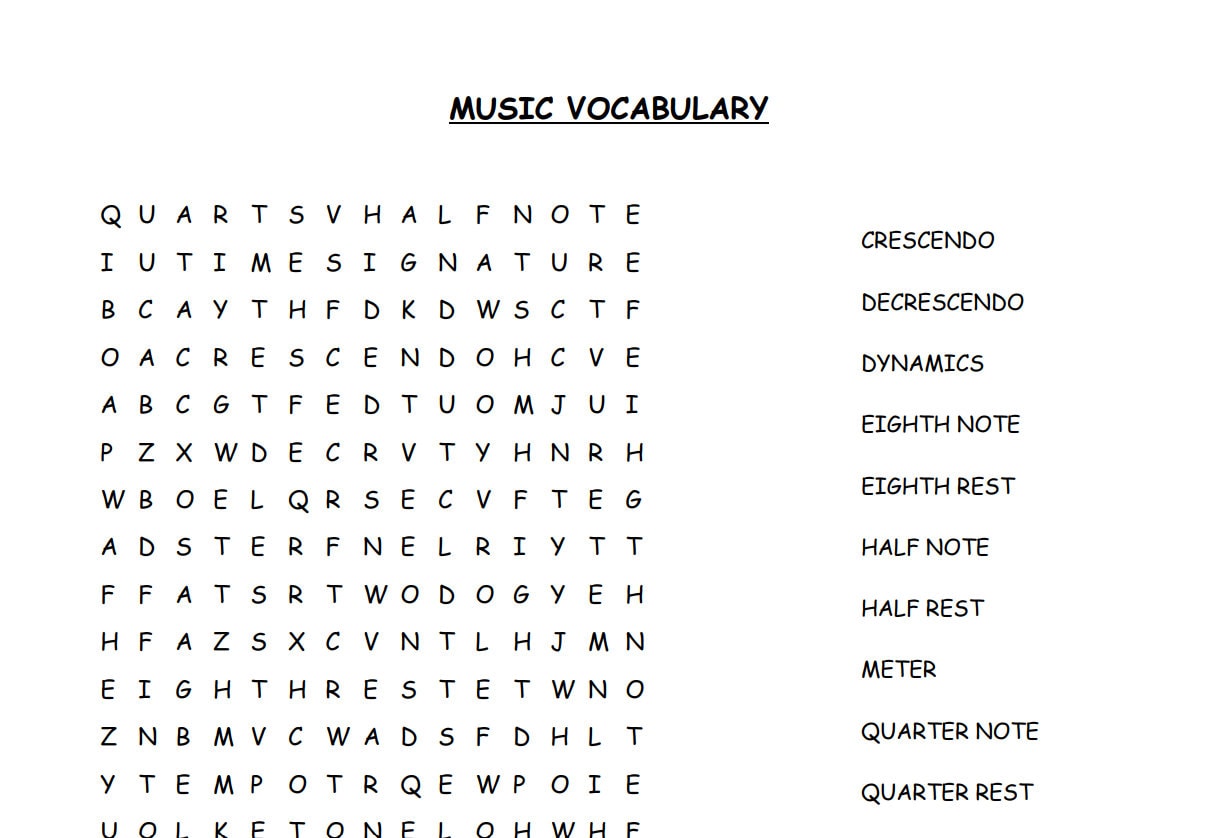Music Themed Word Search Worksheets - Etsy UK