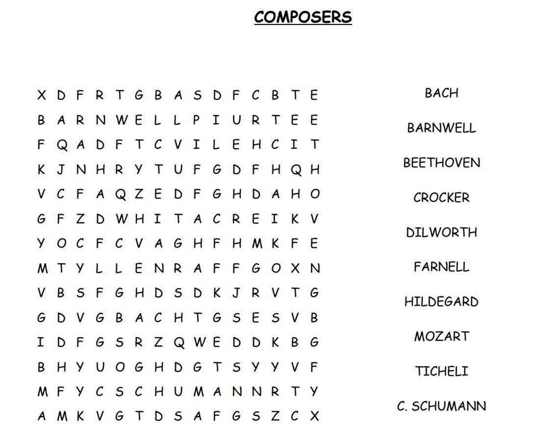Music Themed Word Search Worksheets - Etsy