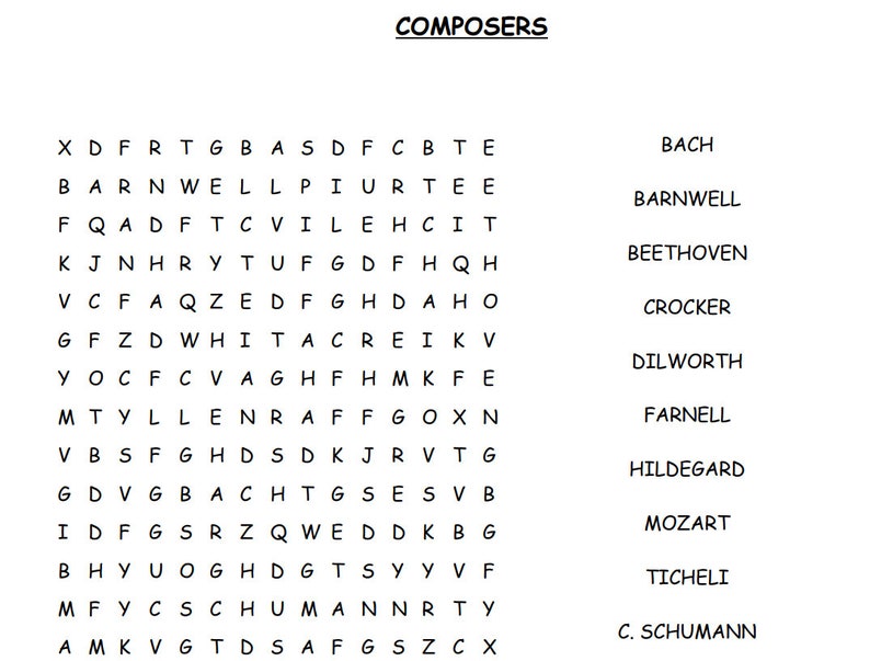 Music Themed Word Search Worksheets - Etsy