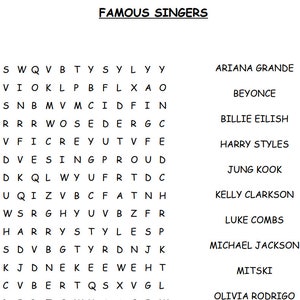 Music Themed Word Search Worksheets - Etsy