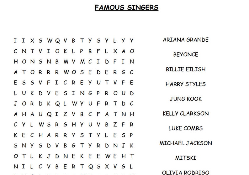 Music Themed Word Search Worksheets - Etsy