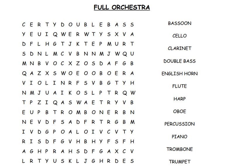 Music Themed Word Search Worksheets - Etsy