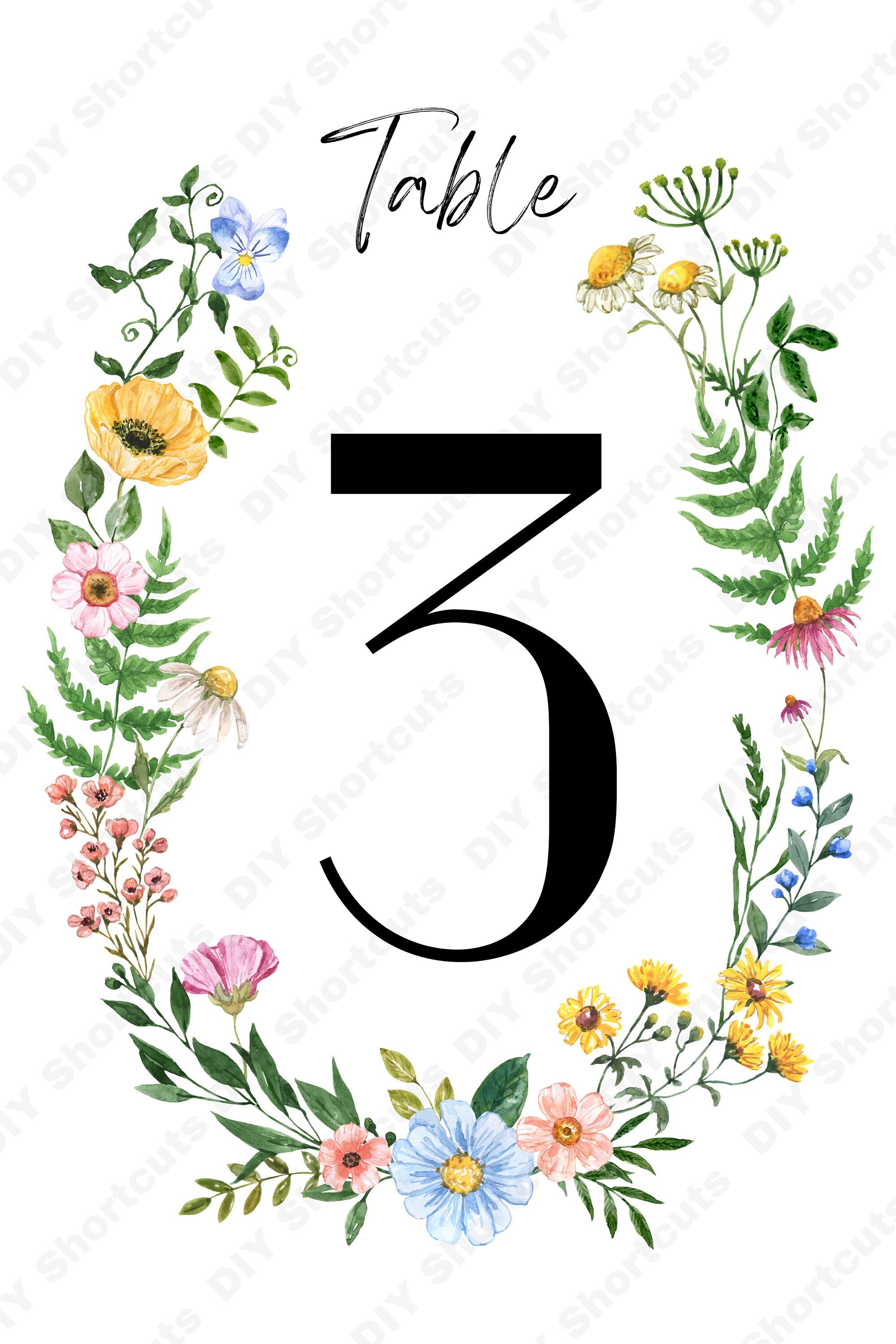 Printable Table Numbers, for Weddings & Events PNG File Only of Floral ...