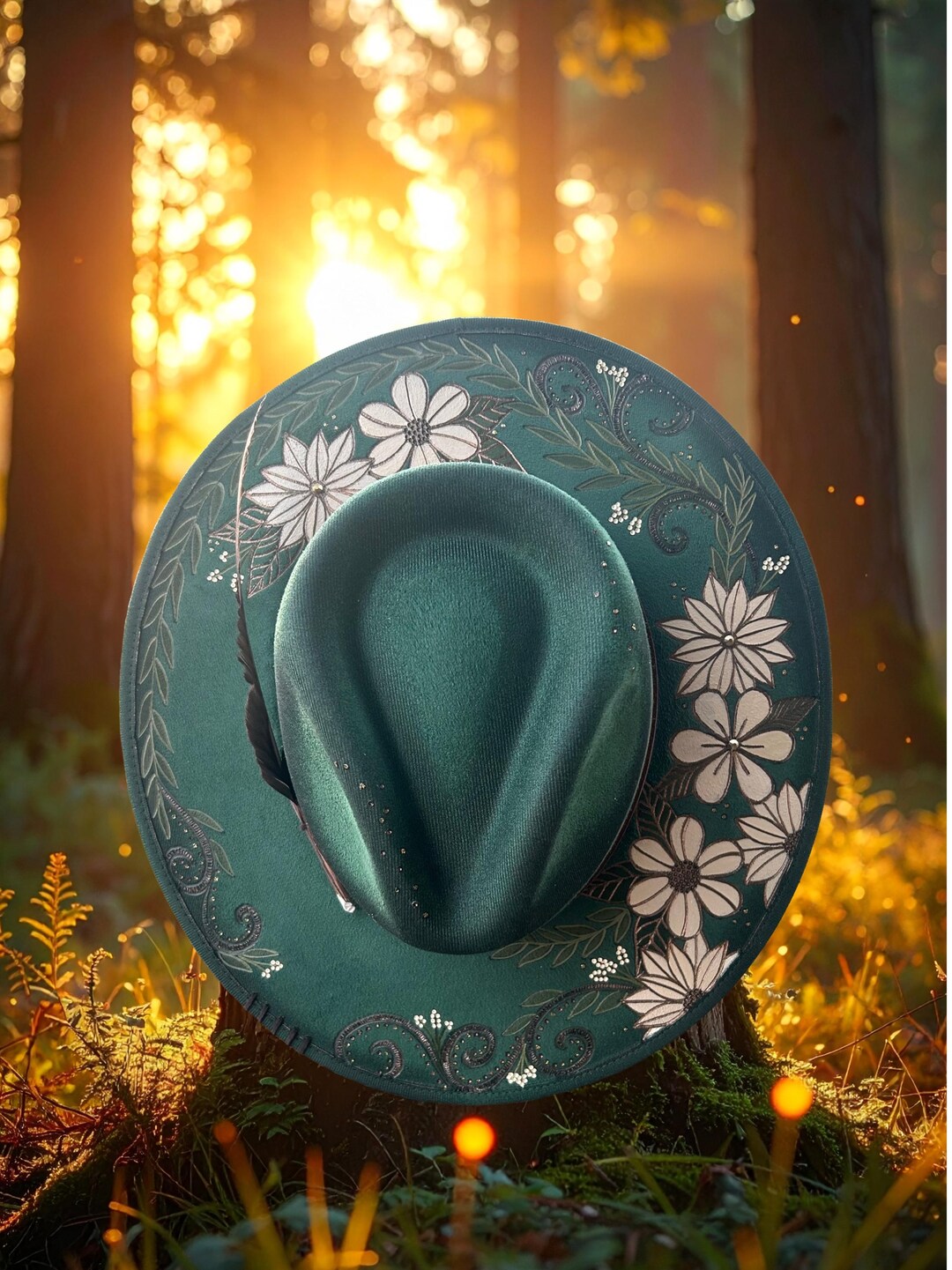 Custom Cottage Core Emerald Green Hand-burned Painted Sparkle Whimsical ...