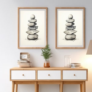 Imaginary Arte balanced Stones, Modern Art, Minimalist, Matte Canvas ...