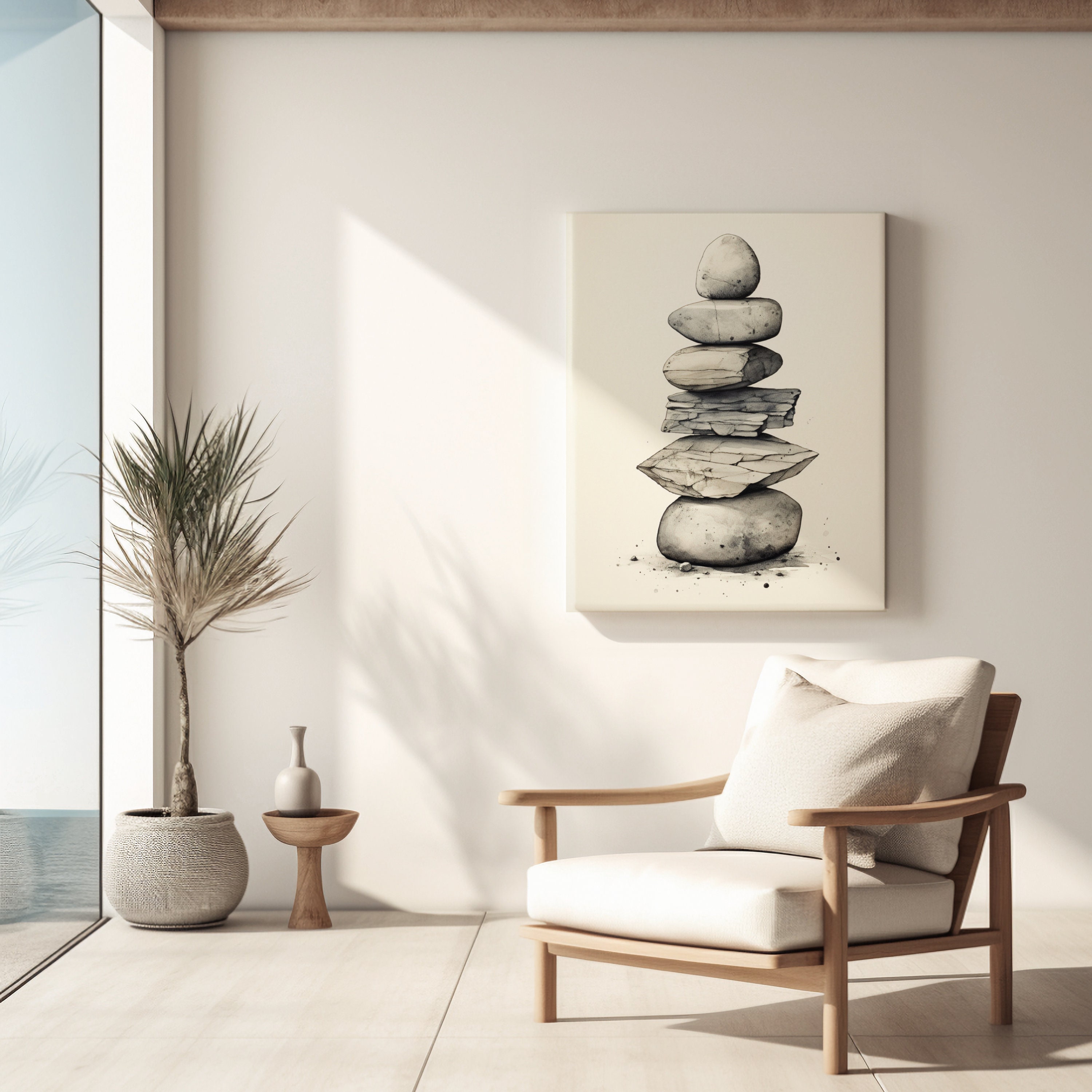 Imaginary Arte balanced Stones, Modern Art, Minimalist, Matte Canvas ...