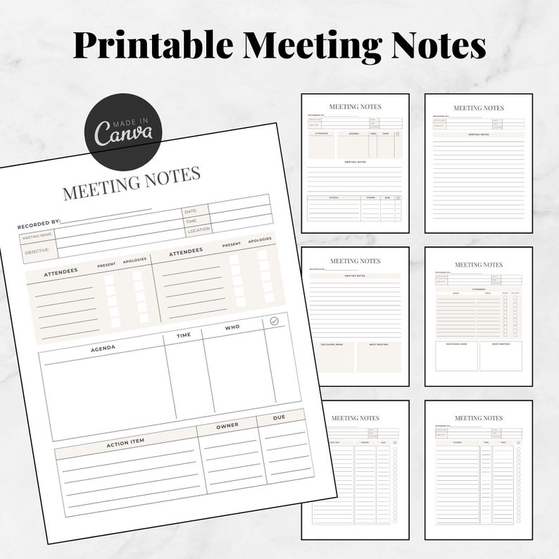 Meeting Notes Template Meeting Planner Weekly Meeting Notes Meeting ...