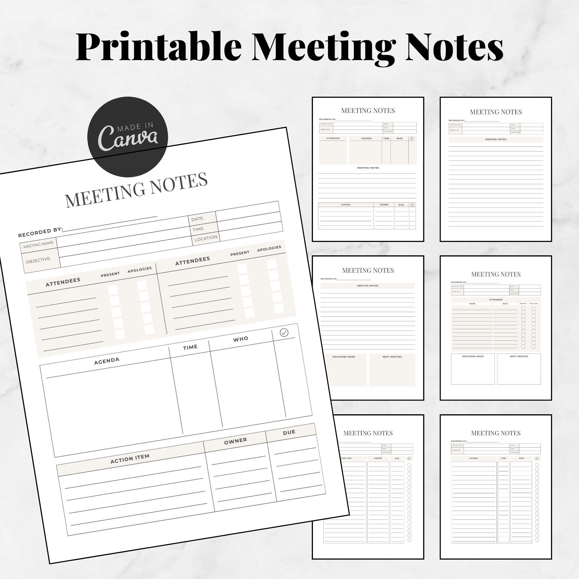 Meeting Notes Template Meeting Planner Weekly Meeting Notes Meeting ...