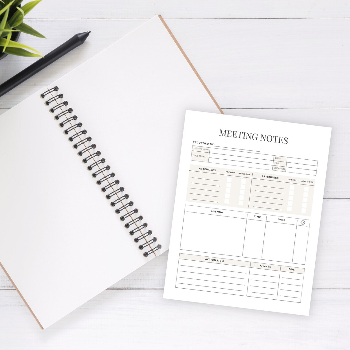 Meeting Notes Template Meeting Planner Weekly Meeting Notes Meeting ...