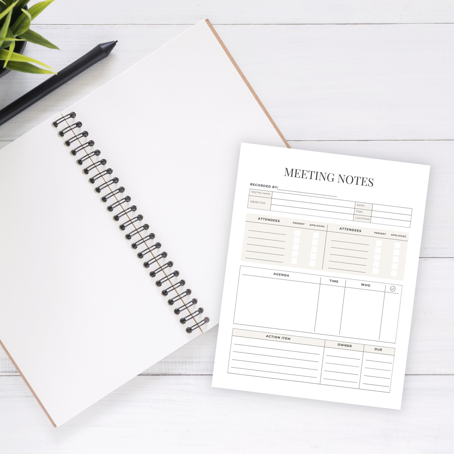 Meeting Notes Template Meeting Planner Weekly Meeting Notes Meeting ...