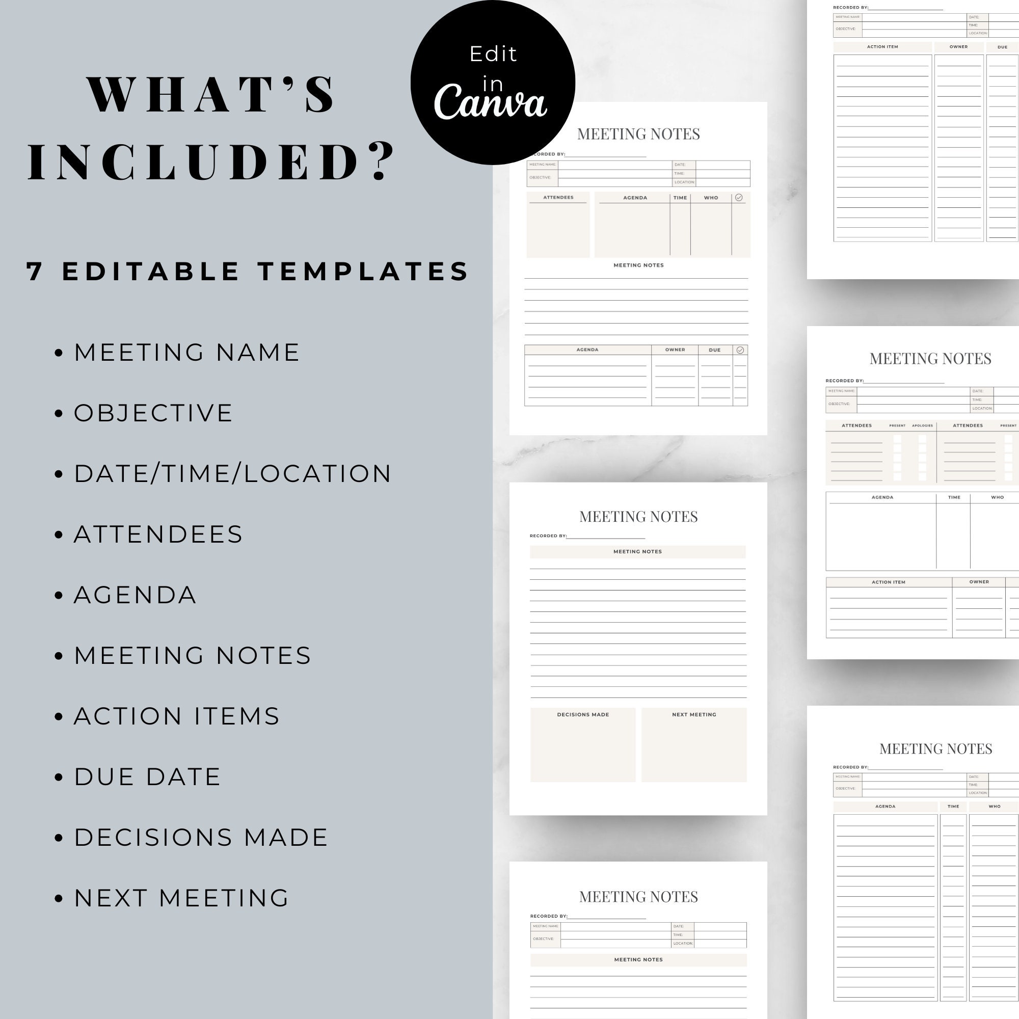 Meeting Notes Template Meeting Planner Weekly Meeting Notes Meeting ...