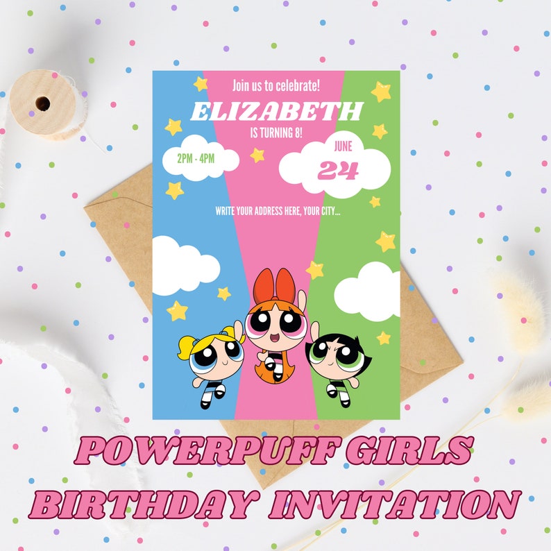 Powerpuff Girls Birthday Invitation Canva Template - Etsy