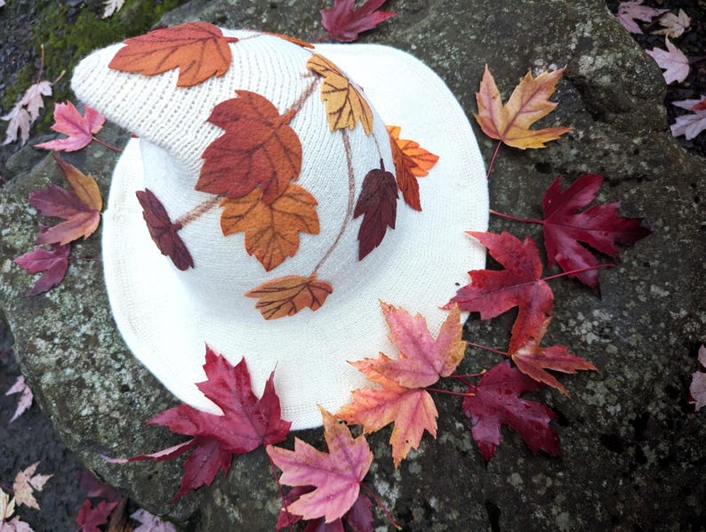 Maple Leaf Witch Hat - "maple Cream" Hand Painted Autumn Leaves Felt ...