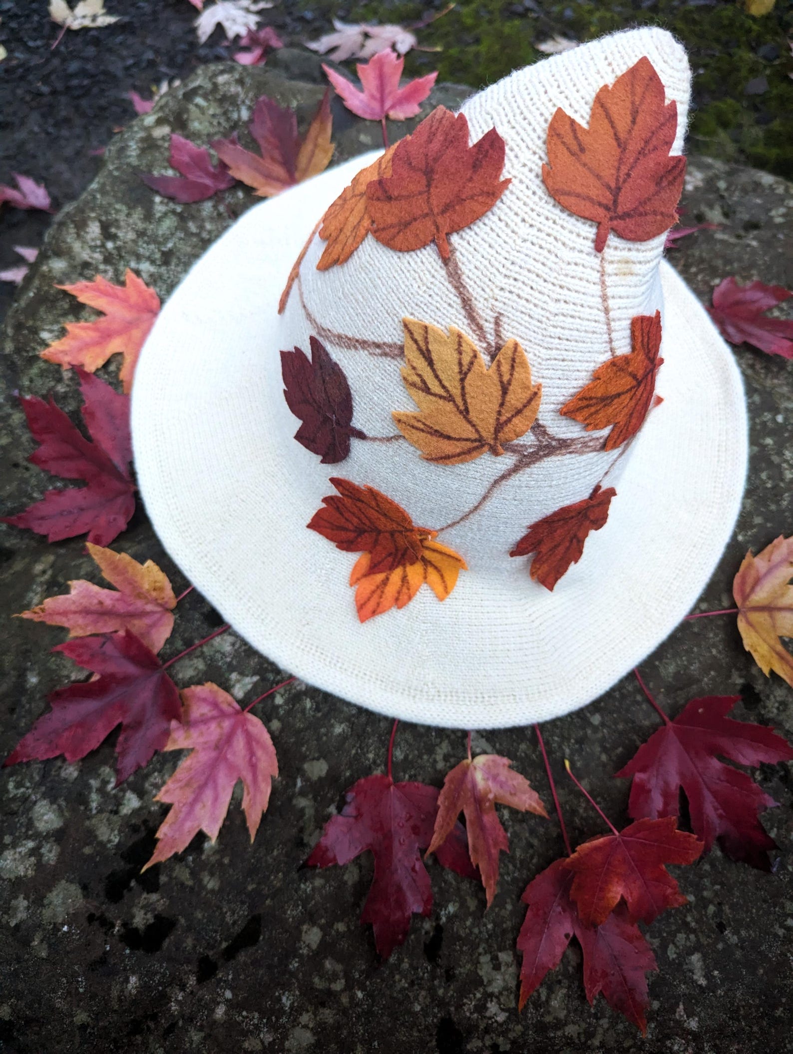 Maple Leaf Witch Hat - "maple Cream" Hand Painted Autumn Leaves Felt ...
