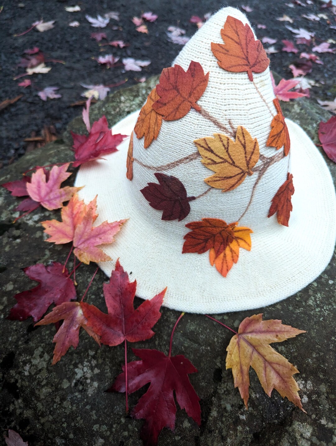 Maple Leaf Witch Hat - "maple Cream" Hand Painted Autumn Leaves Felt ...