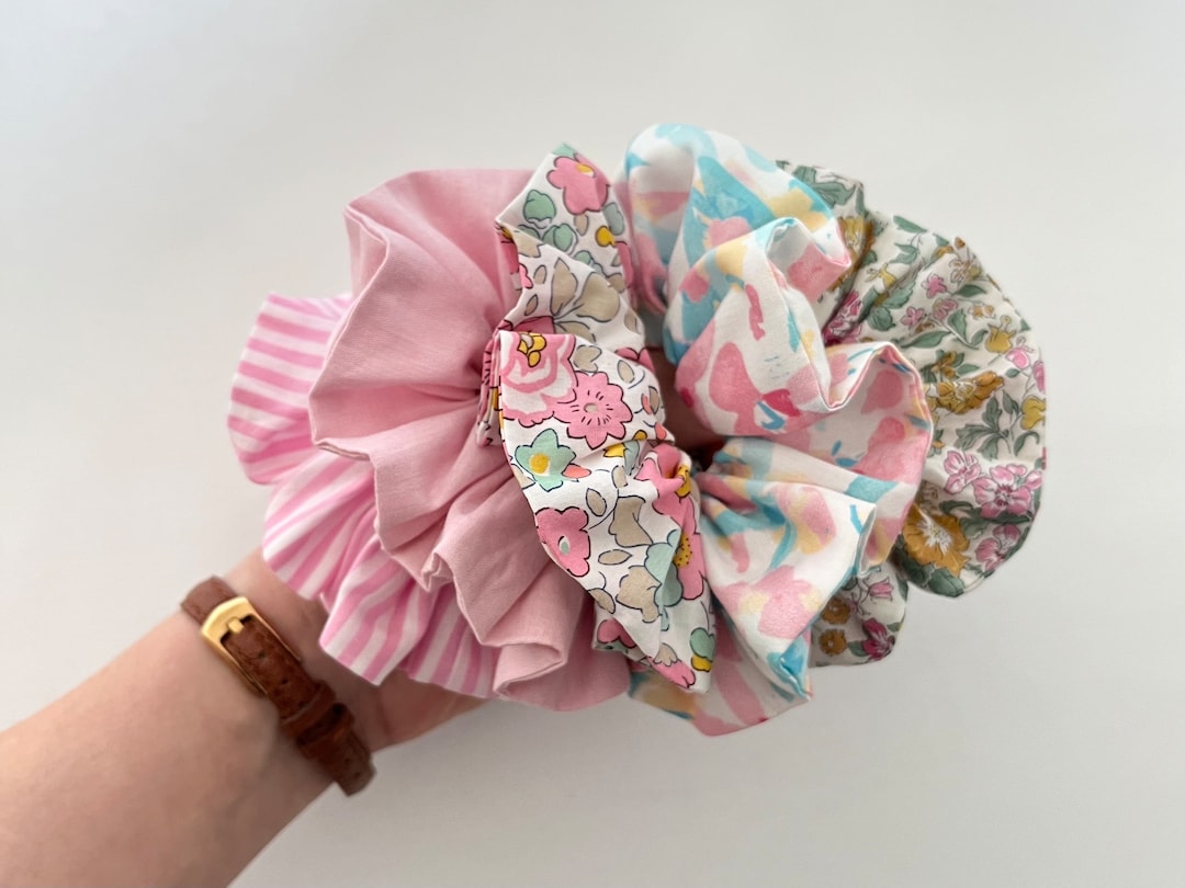 Pack of 5 Scrunchies, Carefully Hand-sewn Hair Scrunchies, 100% Cotton ...