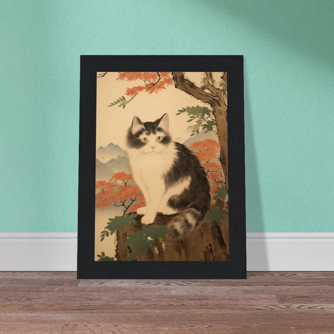 Ukiyo-e Cat Woodblock Print Style Art Premium Matte Paper Wooden Framed ...