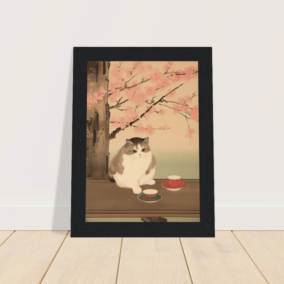 Ukiyo-e Cat Woodblock Print Style Art Premium Matte Paper Wooden Framed ...