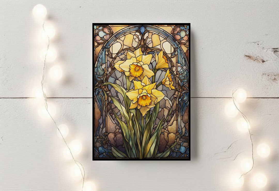 Stained Glass Daffodil Greeting Card Mother's Day Easter Card - Etsy