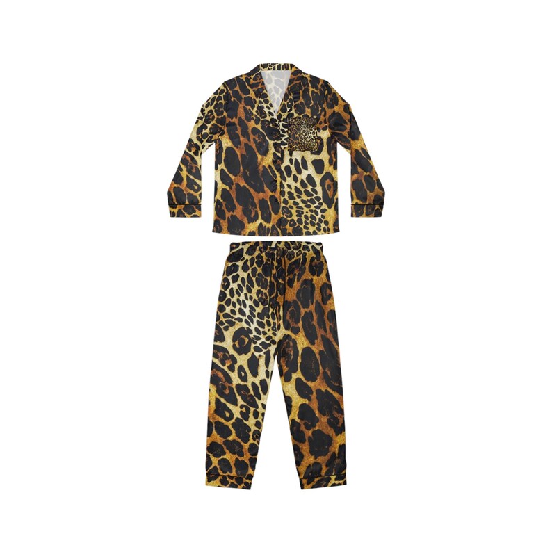 Leopard Satin Pajama Set, Animal Print Loungewear, Women's Sleepwear ...