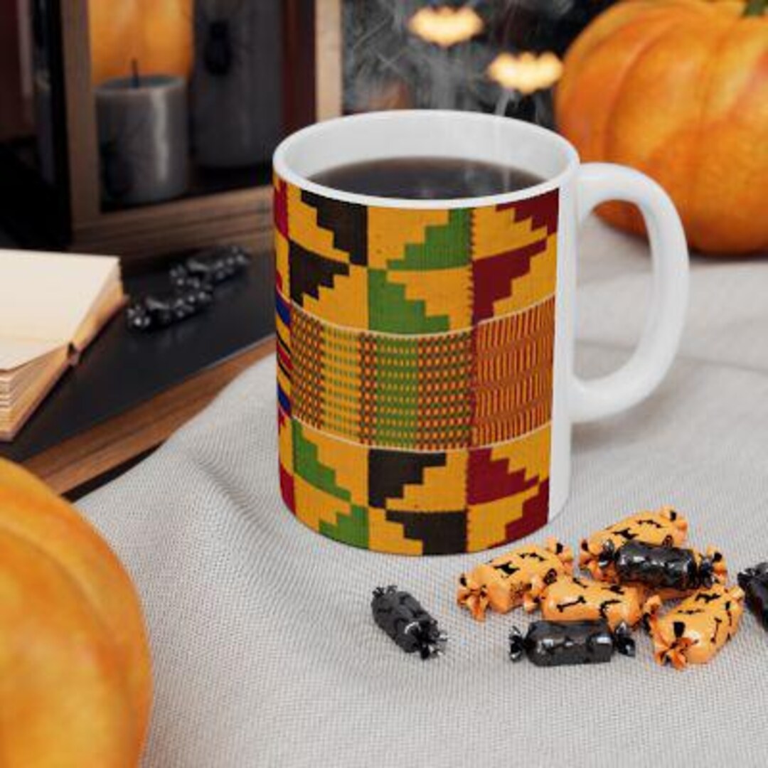 African Kente Cloth Mug, Ethnic Design Coffee Cup, Kwanzaa, Christmas ...