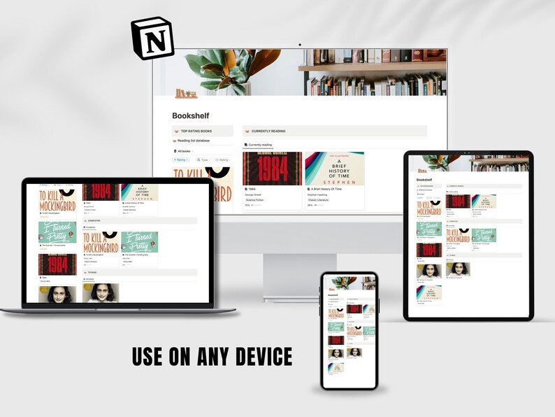 Notion Book Shelf Template, Reading Planner Notion Template, Aesthetic ...