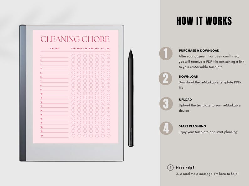 For Remarkable Paper Pro Cleaning Checklist Template, Pink Minimalist ...