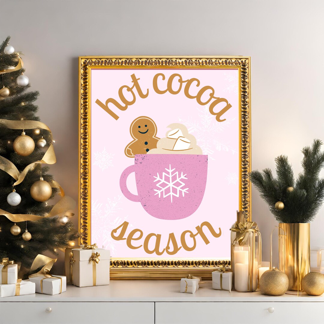 Hot Cocoa Season Pink Christmas Poster for Pinkmas Pink Christmas Decor ...