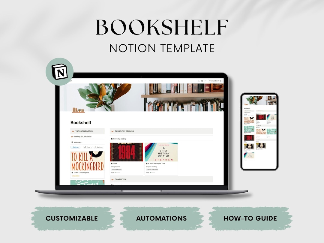 Notion Book Shelf Template, Reading Planner Notion Template, Aesthetic ...