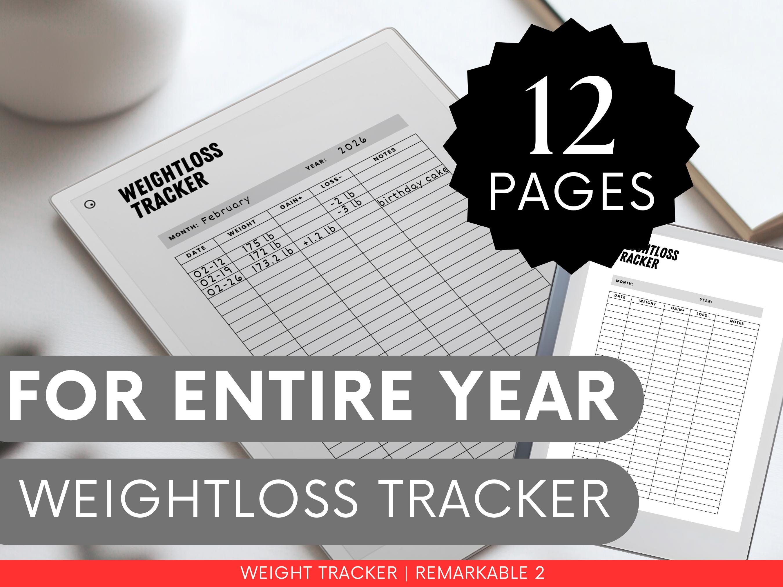 Weight Loss Tracker Remarkable 2 Templates | Minimalistic Remarkable ...