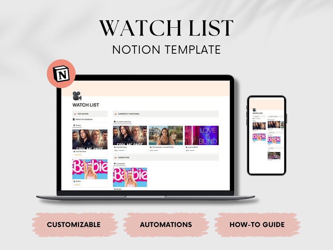 Notion Template Watch List Log, Notion Dashboard Movie Tracker ...