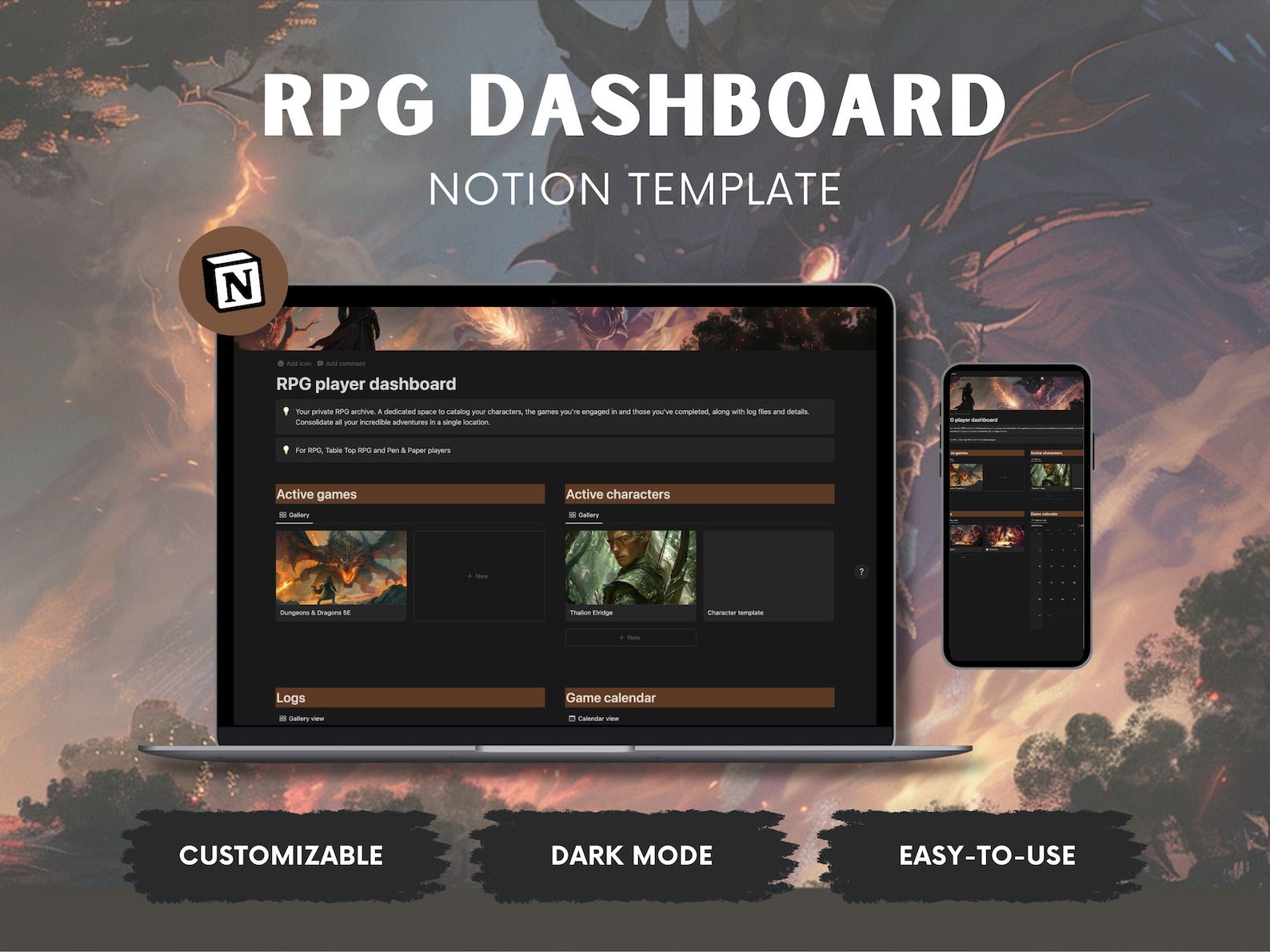 Dnd 5e Notion Template, Dnd Character Sheet Notion Dashboard, Digital ...