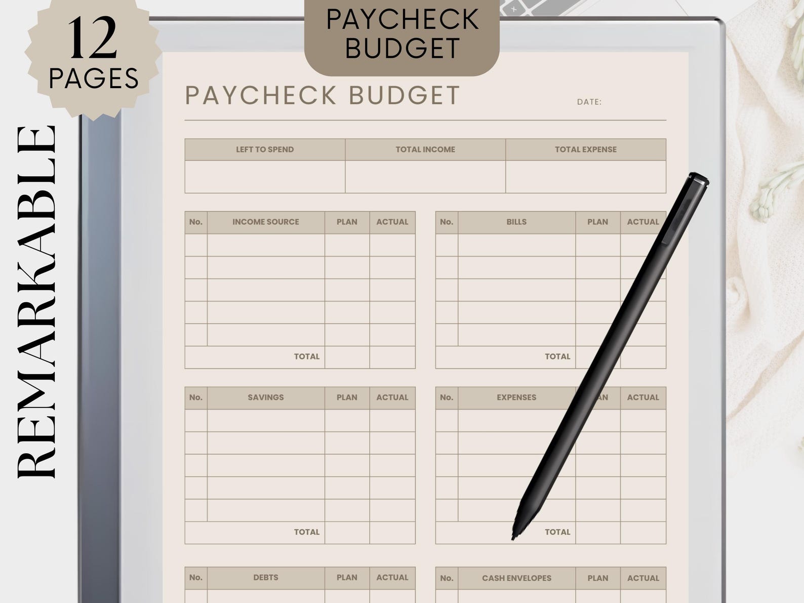 Paycheck Budget Templates for Remarkable 2 | Beige Minimalist ...
