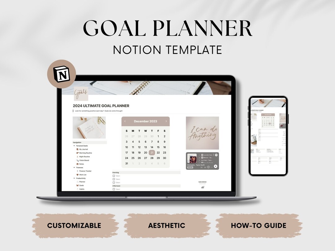 2024 Notion Template, Notion Goal Planner, Aesthetic Notion Dashboard, Manifestation, Goal ...