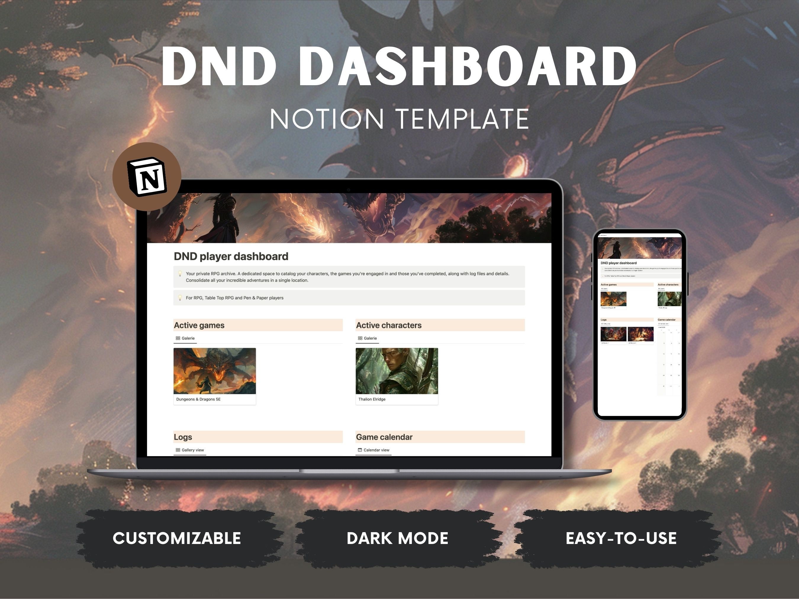 Dnd 5e Notion Template, Dnd Character Sheet Notion Dashboard, Digital ...