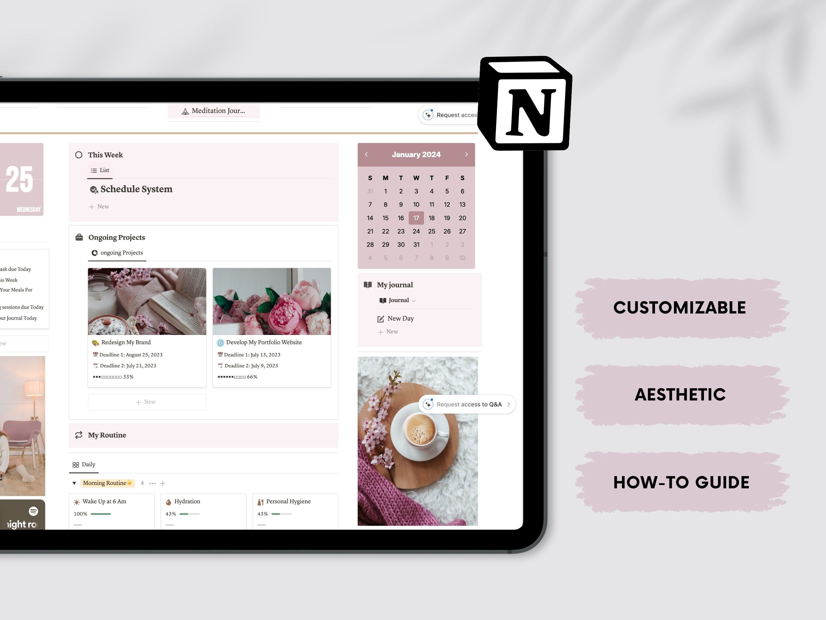 Pink Notion Life Planner Template All in One Notion Dashboard Personal ...