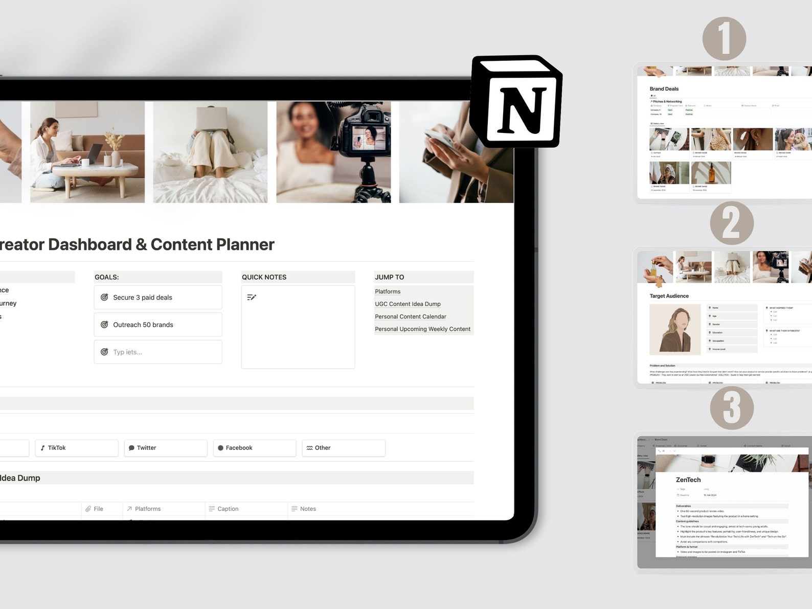 Notion Template UGC Dashboard | Minimalistic Notion UGC Social Media Planner, Faceless Marketing ...