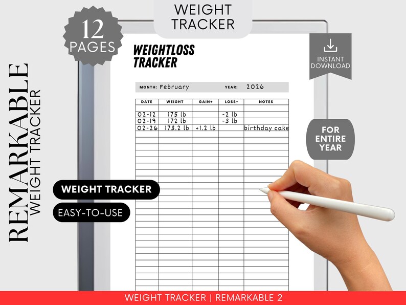 Weight Loss Tracker Remarkable 2 Templates | Minimalistic Remarkable ...