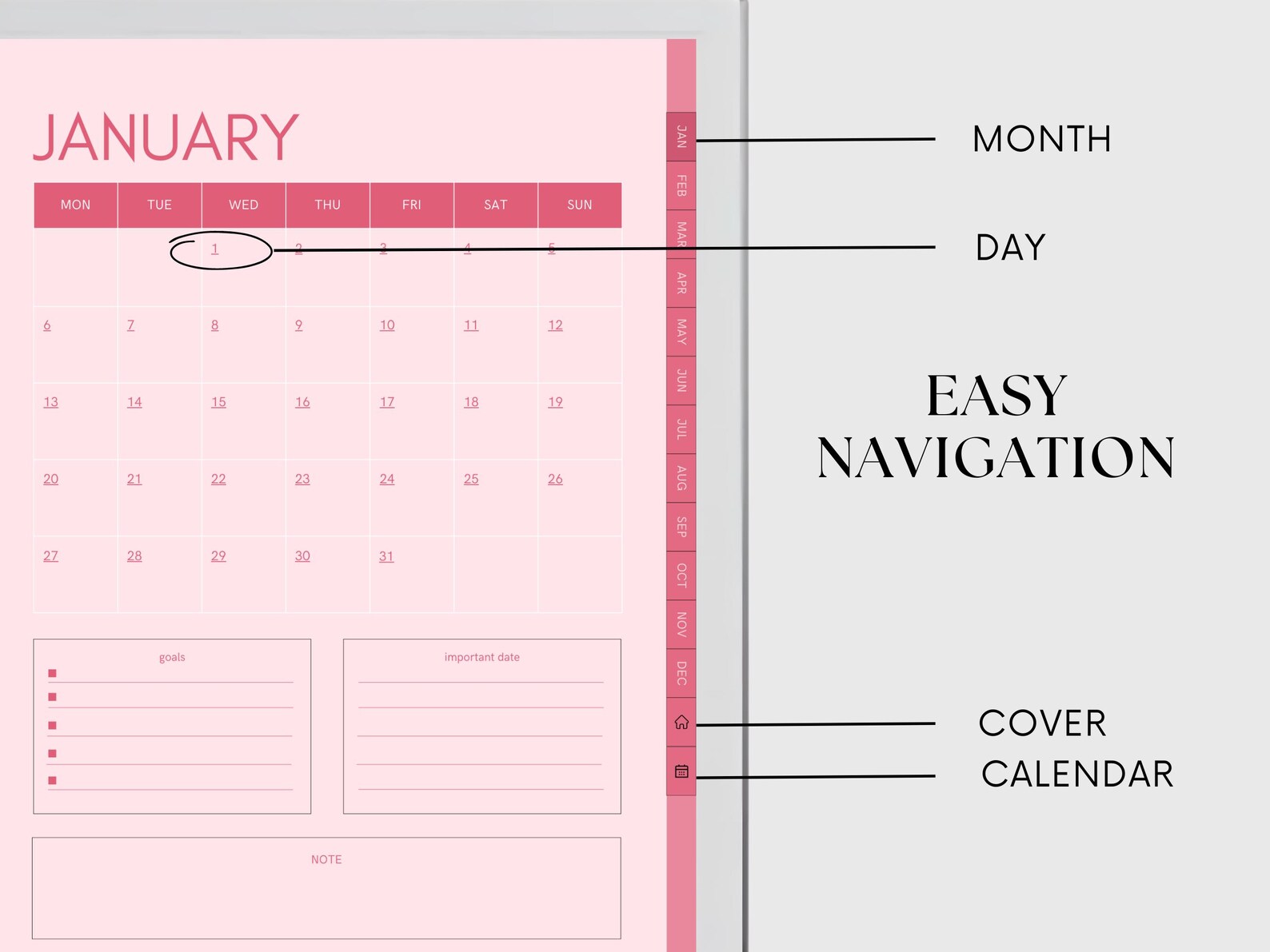 For Remarkable Paper Pro Planner Templates Colored Daybook Pink Daily ...