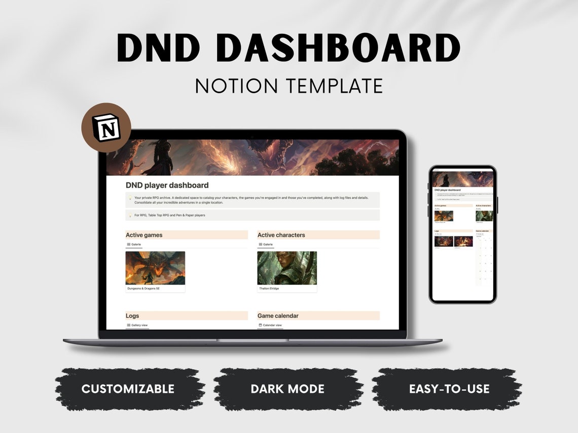 Dnd 5e Notion Template, Dnd Character Sheet Notion Dashboard, Digital ...