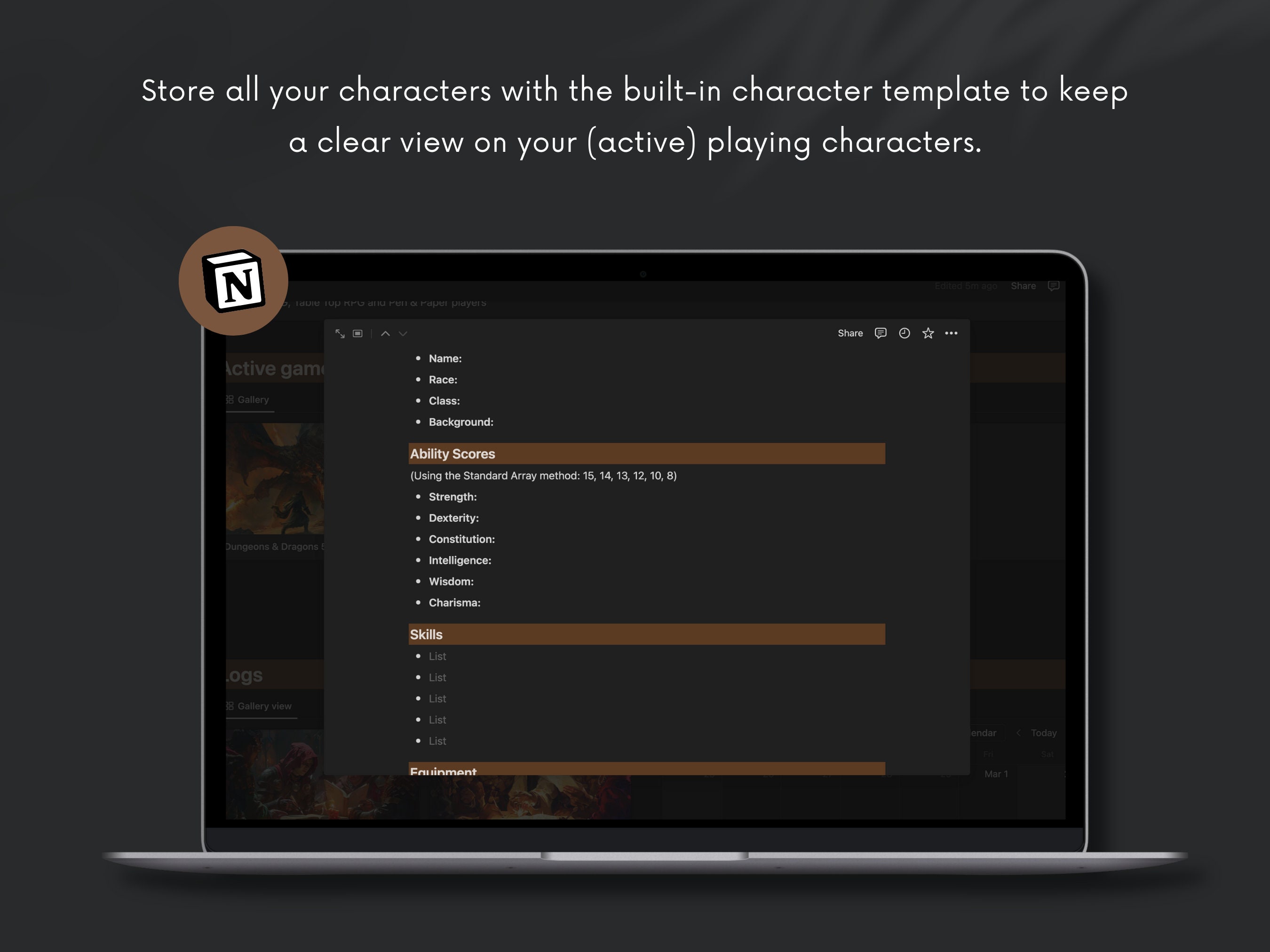 Dnd Character Sheet Digital Journal | 5e Notion Template, RPG Notion ...