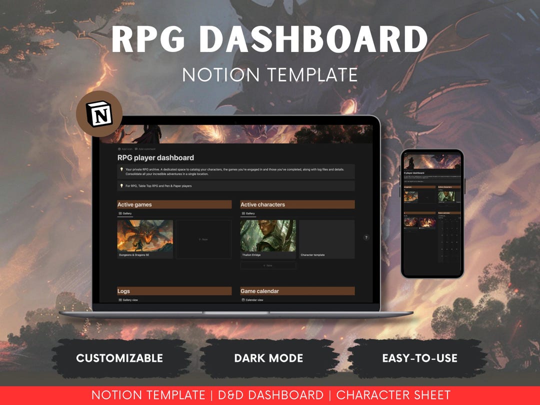 Dnd Character Sheet Digital Journal | 5e Notion Template, RPG Notion ...