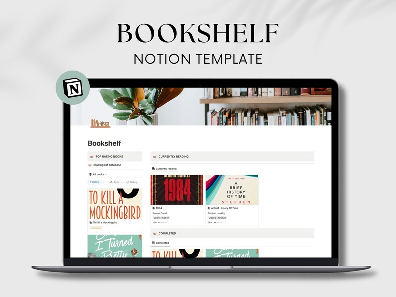 Notion Book Shelf Template, Reading Planner Notion Template, Aesthetic Digital Library, Book ...