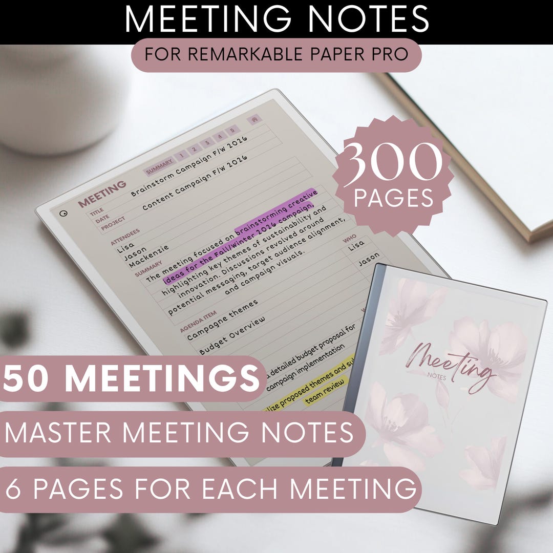 For Remarkable Paper Pro Meeting Notes Template | Hyperlinked PDF ...