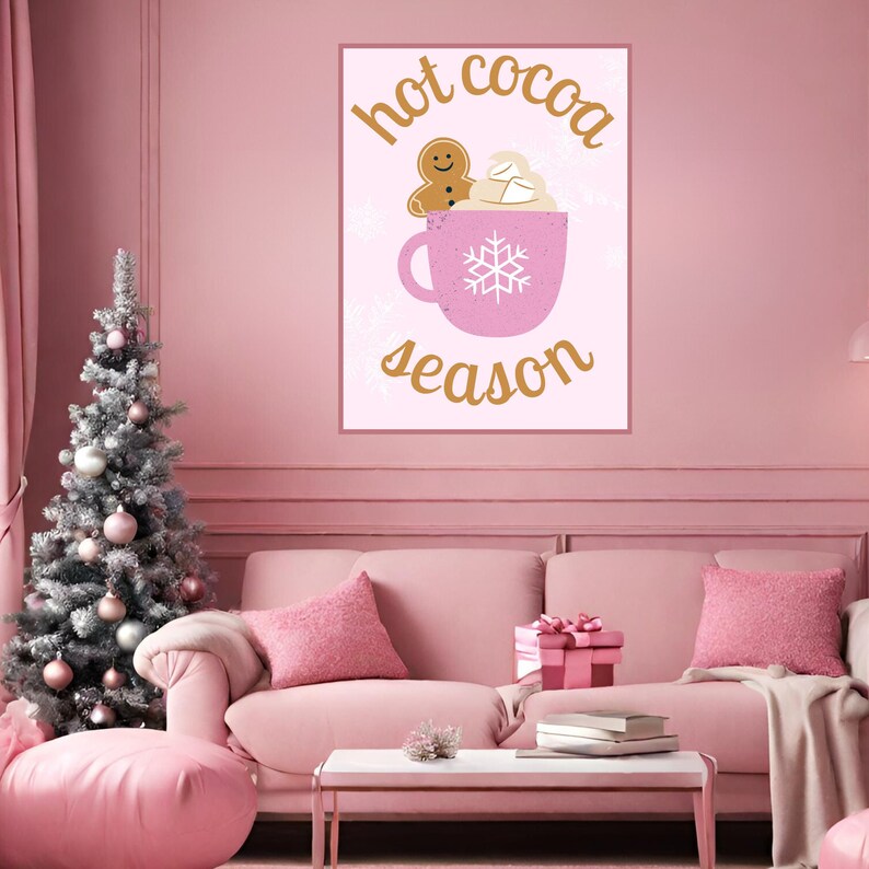 Hot Cocoa Season Pink Christmas Poster for Pinkmas Pink Christmas Decor ...