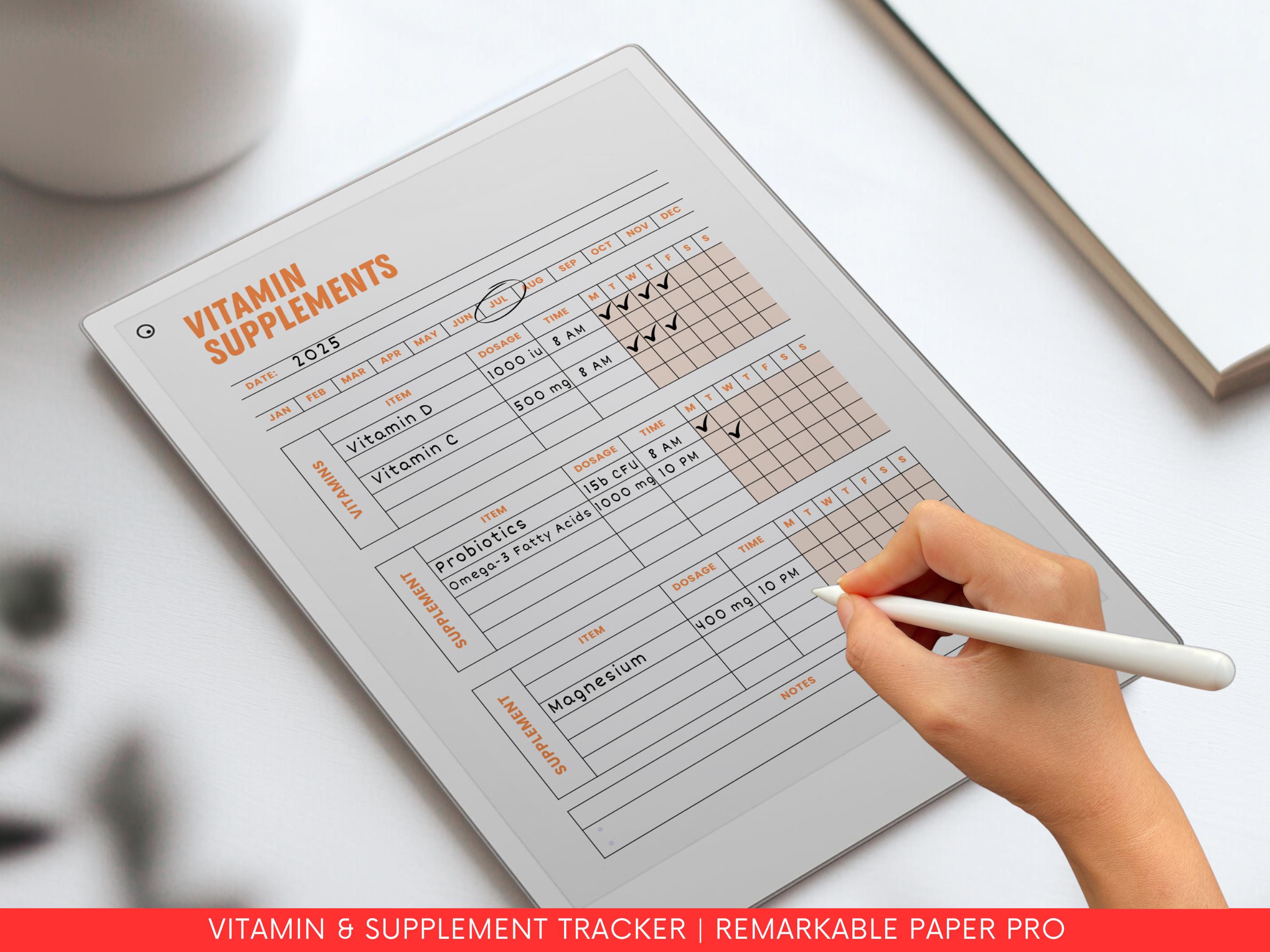 For Remarkable Paper Pro Vitamin Tracker & Supplement | Colored ...
