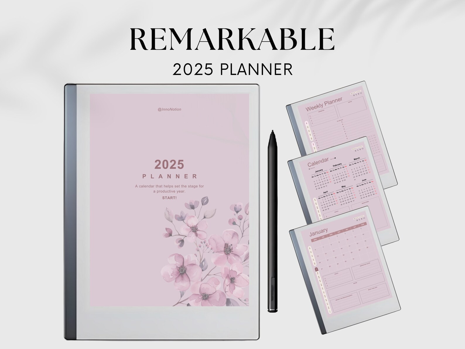 Remarkable 2 Templates 2025 Mauve Pink Remarkable Planner 2025, Fully ...